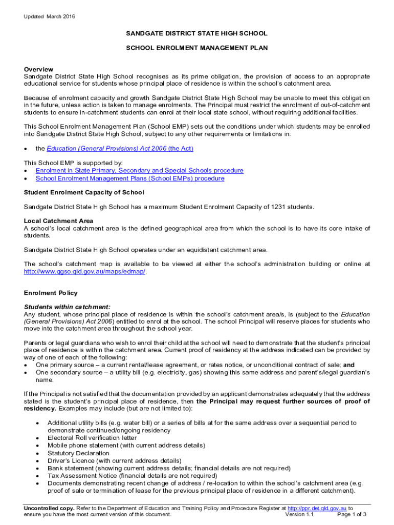 Fillable Online Sandgate District State High School - Education ...
