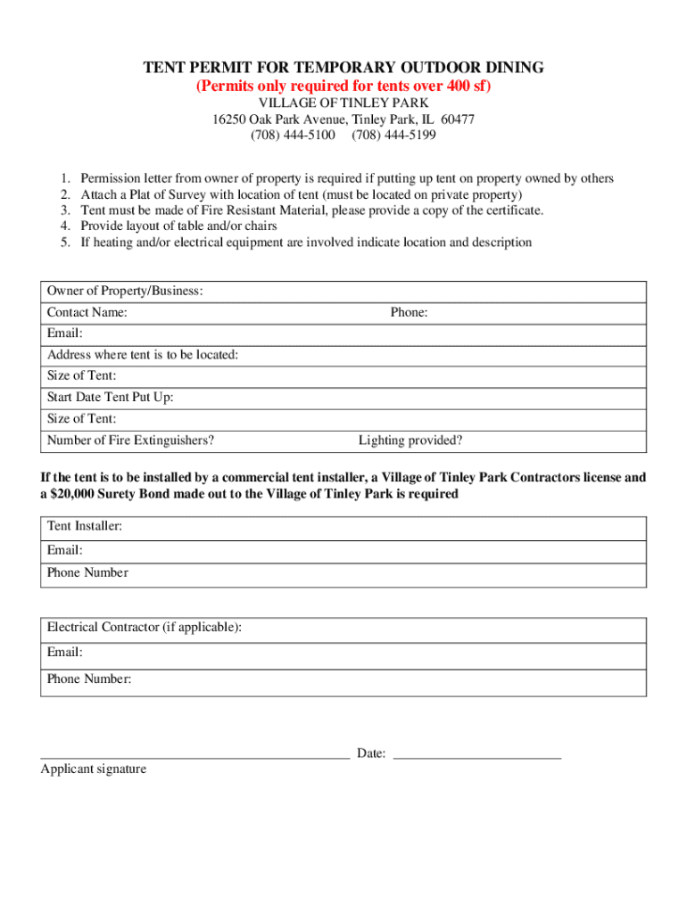 Fillable Online TENT PERMIT FOR TEMPORARY OUTDOOR DINING Fax Email ...