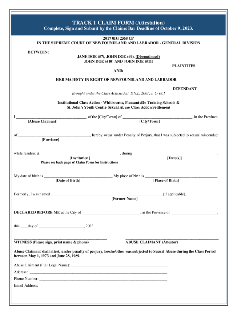 Fillable Online Claim Form (Track 1 and Track 2) Instructions and ...