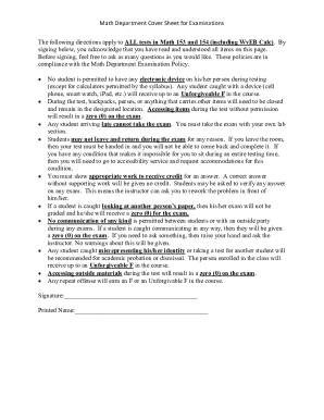Fillable Online Math Department Cover Sheet for Examinations Fax Email ...