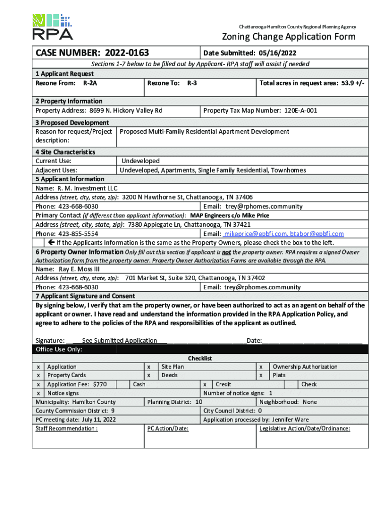 Fillable Online Zoning Change Application Form CASE NUMBER: 2022-0163 ...
