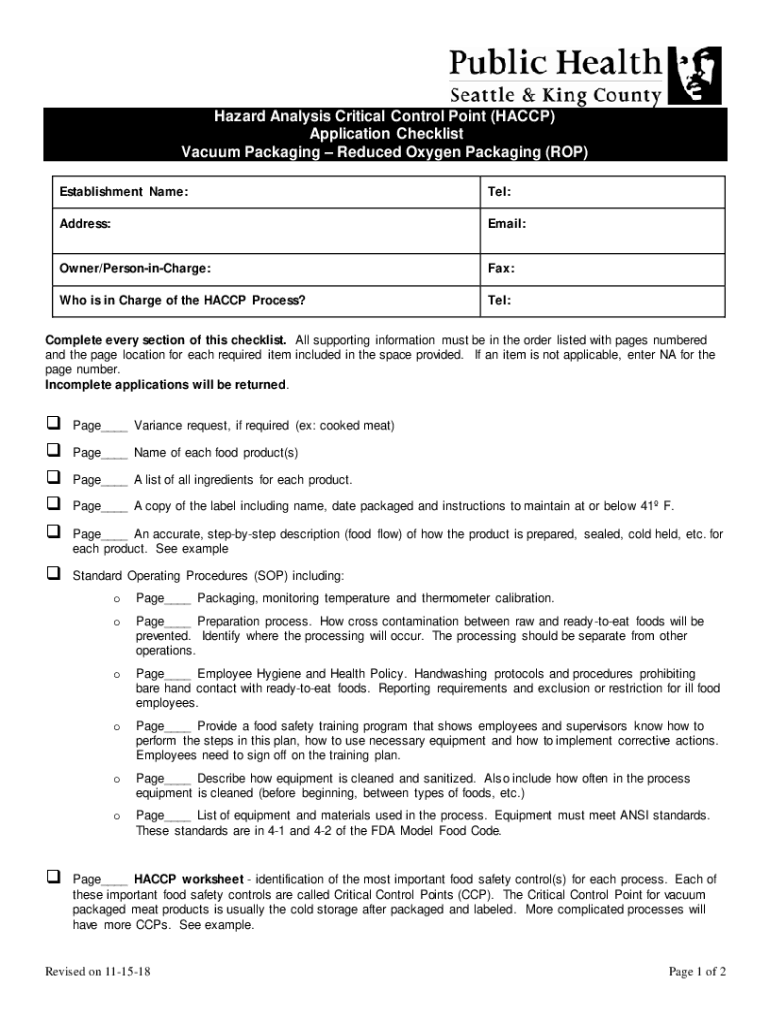 Fillable Online Application Checklist: Vacuum Packaging Fax Email Print ...