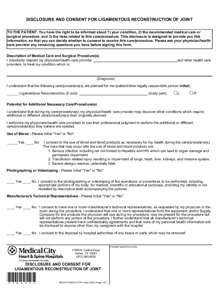 Fillable Online Disclosure And Consent For Ligamentous Reconstruction ... Fax Email Print ...