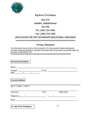 Fillable Online BRFN Post Secondary Application form - Big River First ...