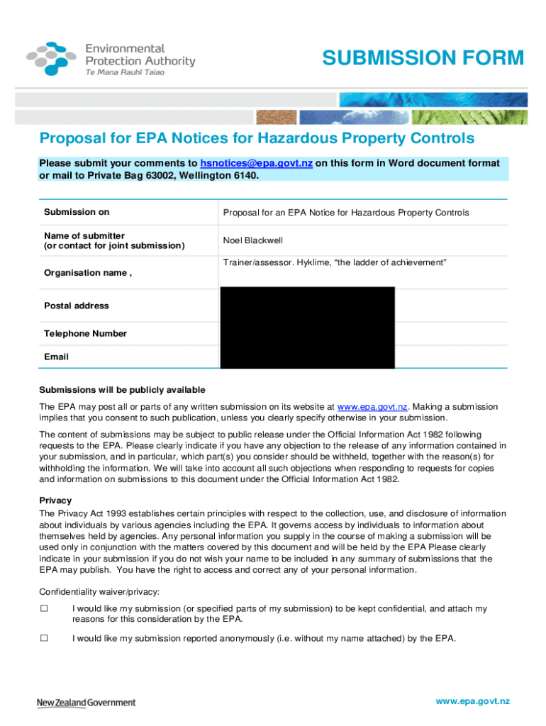 Fillable Online Proposal for EPA Notices for Hazardous Property ...