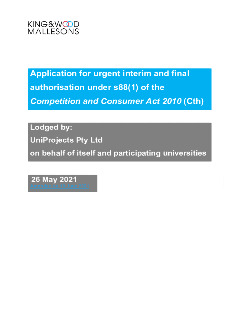 Fillable Online Application for urgent interim and final authorisation under ... Fax Email Print ...