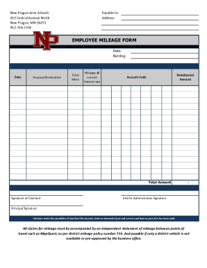 Fillable Online EMPLOYEE MILEAGE FORM Fax Email Print - pdfFiller