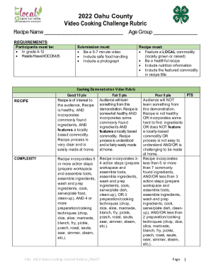 Fillable Online manoa hawaii Video Cooking Challenge Rubric Fax Email ...