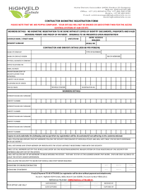 Fillable Online highveldestate co CONTRACTOR BIOMETRIC REGISTRATION ...