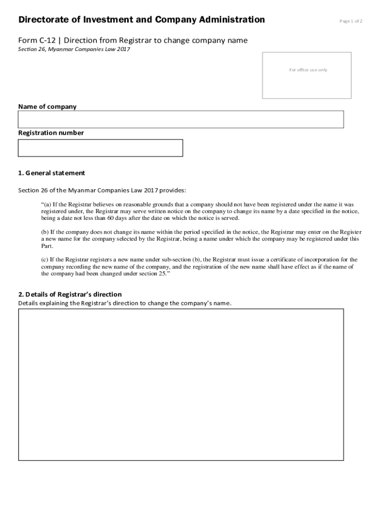 Fillable Online Form C-12Direction from Registrar to change company name Fax Email Print - pdfFiller