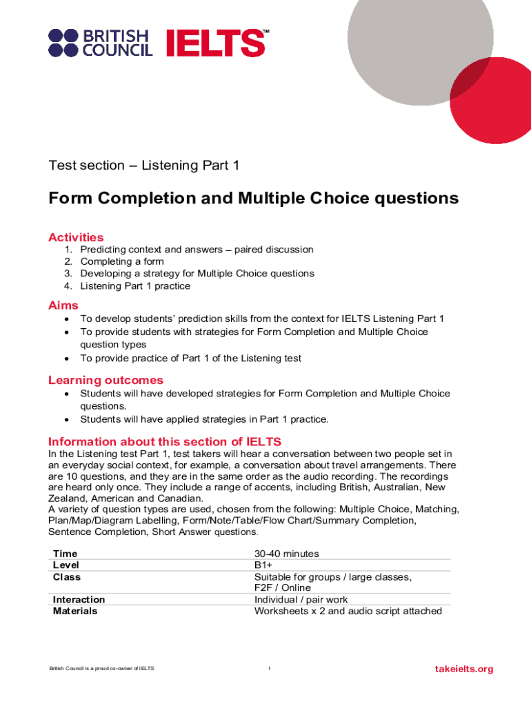 Fillable Online Form Completion and Multiple Choice questions - Take ...