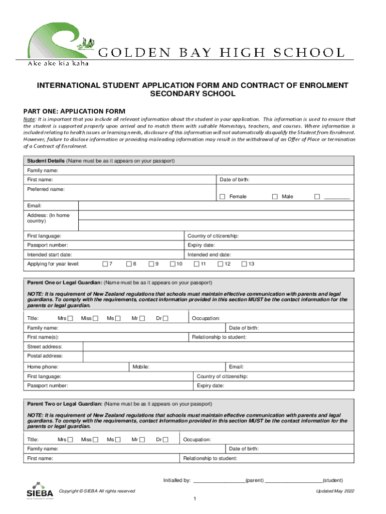 Fillable Online International Student Application Form and Contract of Enrolment Fax Email Print ...