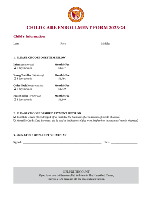 Fillable Online CHILD CARE ENROLLMENT FORM 2023-24 Fax Email Print ...
