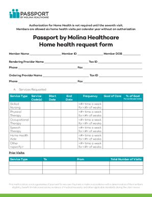 Fillable Online Passport by Molina Healthcare Home health request form ...