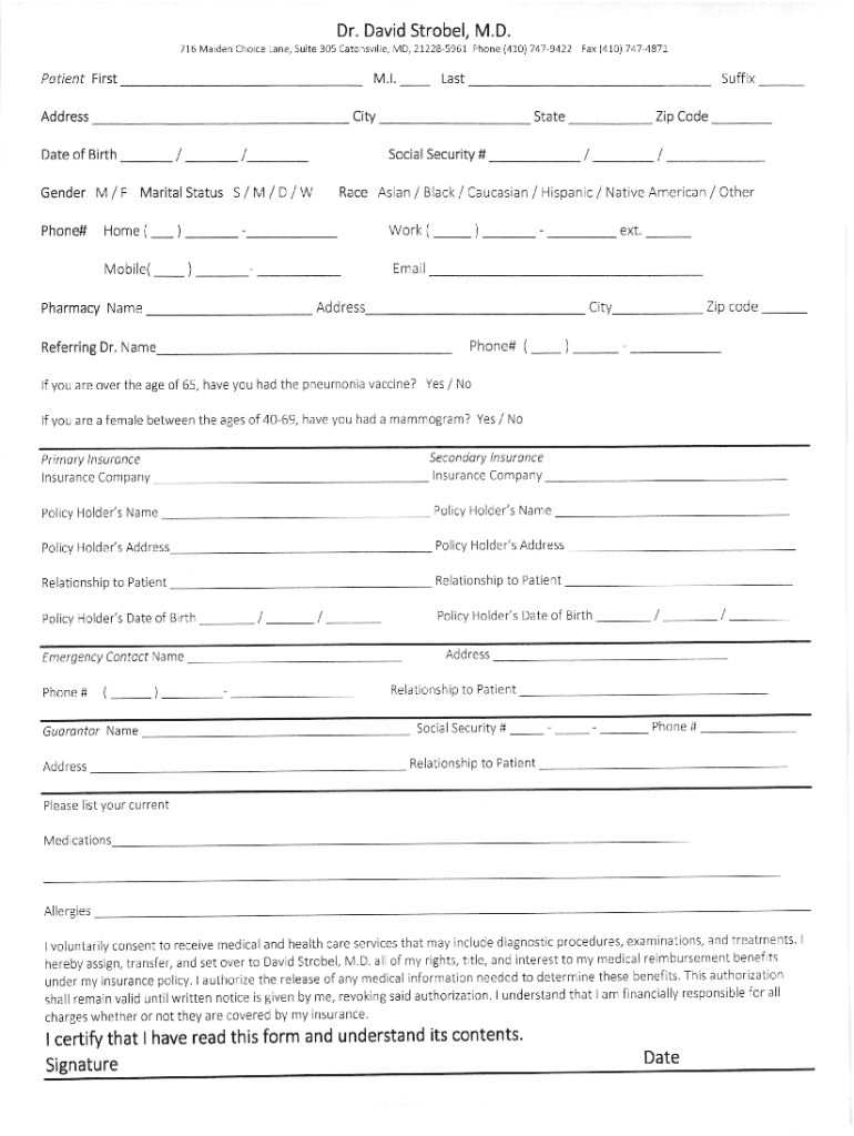 Fillable Online Dermatology Office of Dr. David Strobel, MD in ...