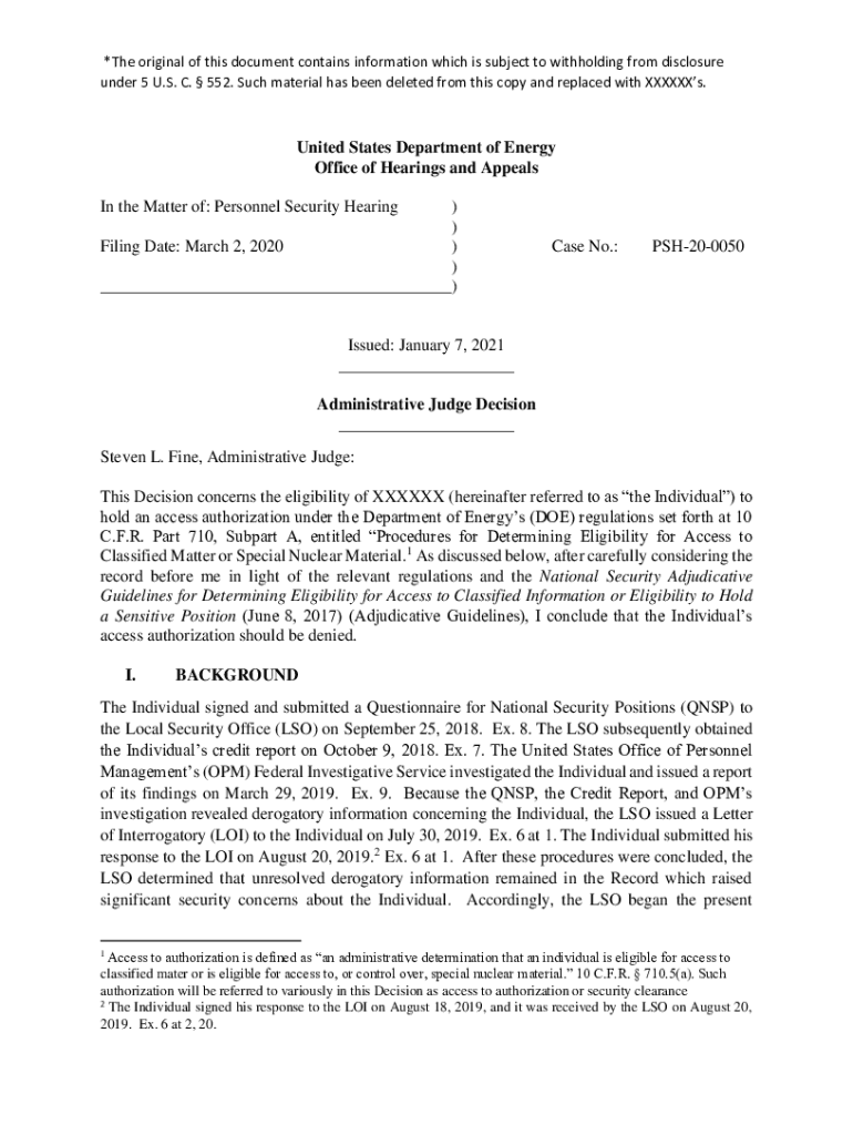 Fillable Online hold an access authorization under the Department of ...