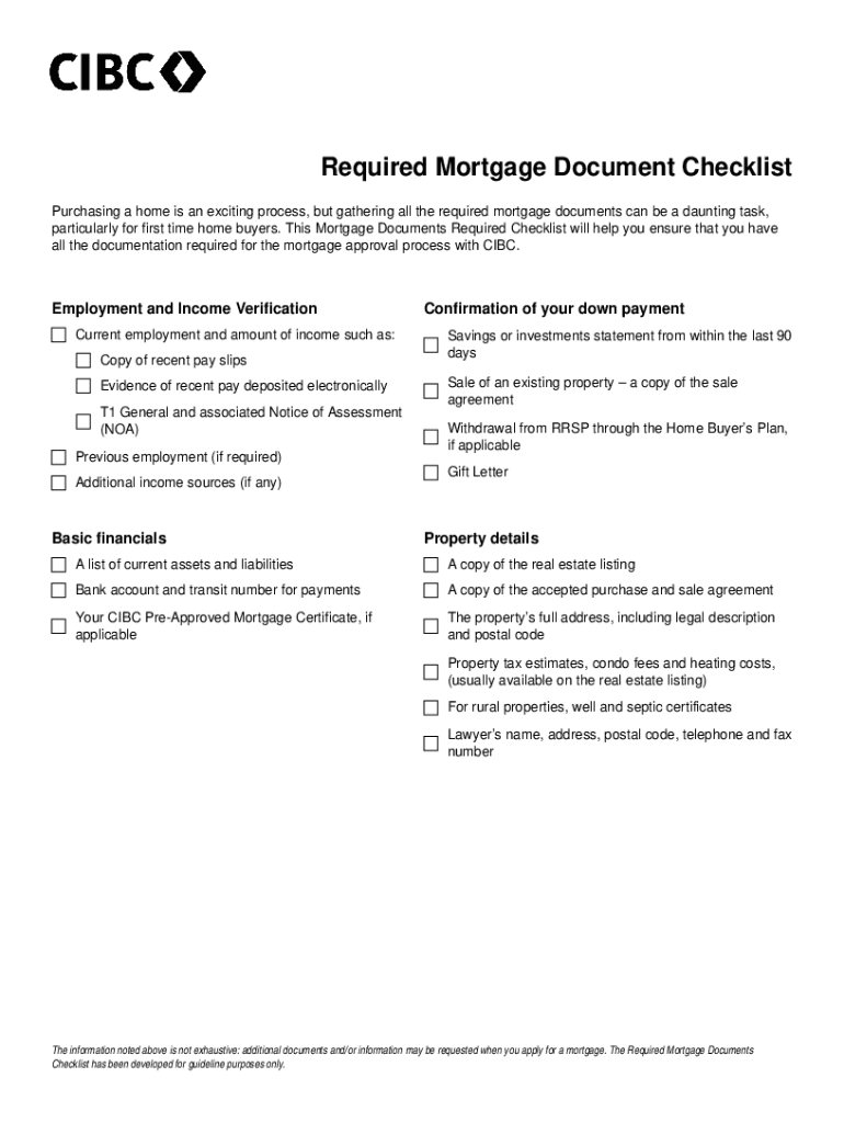 Fillable Online Checklist of Documents You'll Need for a Mortgage Fax ...