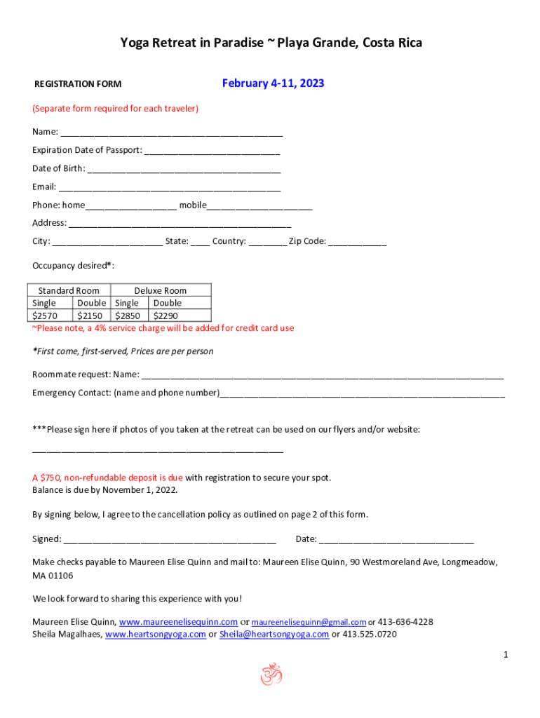 Fillable Online 8 Day Nature's Code All-Inclusive Yoga Retreat in Costa Rica Fax Email Print ...