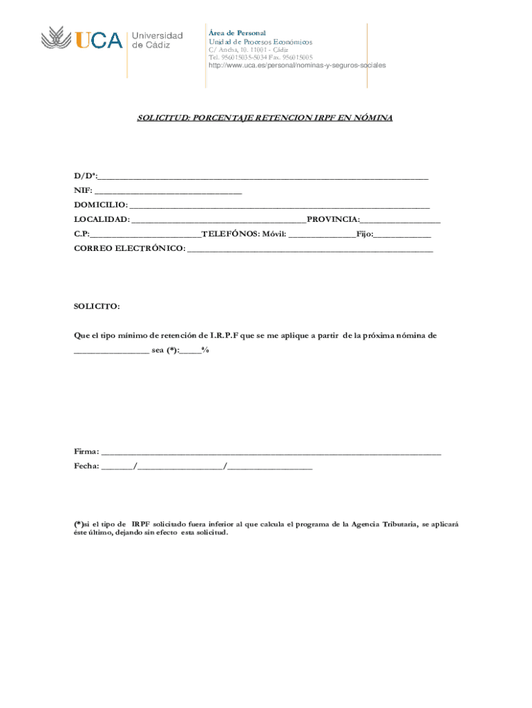 Modelo Solicitud Retención Irpf Word - El formulario se puede rellenar ...