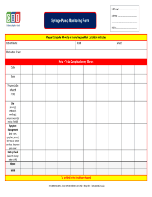 Fillable Online Syringe Pump Monitoring Form Fax Email Print - pdfFiller