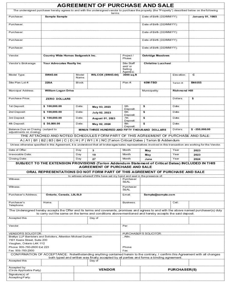 Fillable Online The undersigned purchaser hereby agrees to and with the ...
