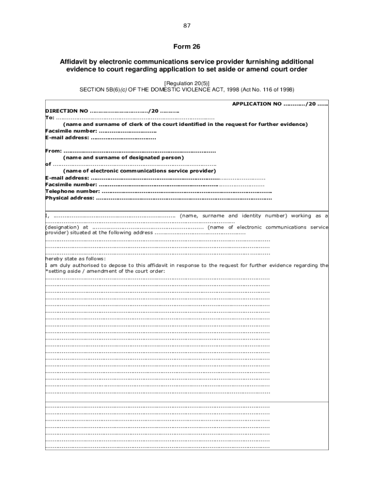 Fillable Online 87 Form 26 Affidavit by electronic communications ...