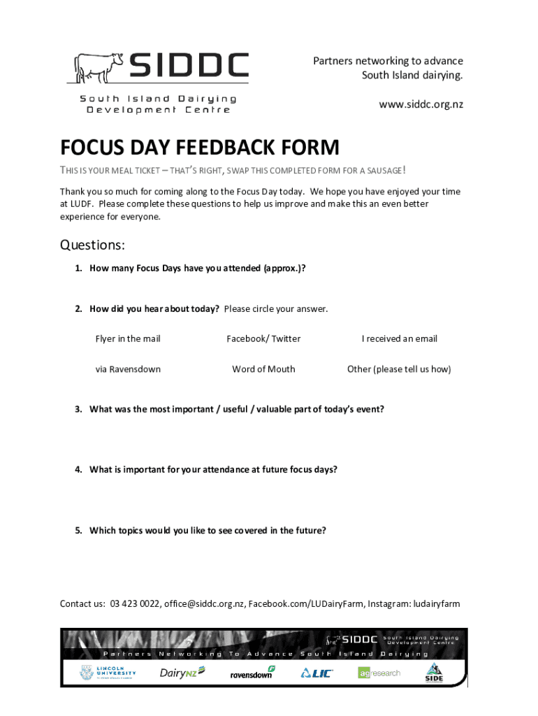Fillable Online FOCUS DAY FEEDBACK FORM Fax Email Print - pdfFiller