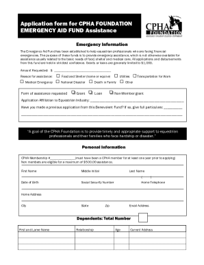 Fillable Online Application form for CPHA FOUNDATION EMERGENCY ... Fax ...