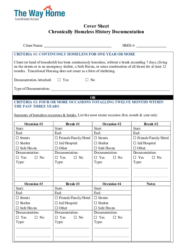 Fillable Online Sample Chronic Homelessness Documentation Form Fax ...