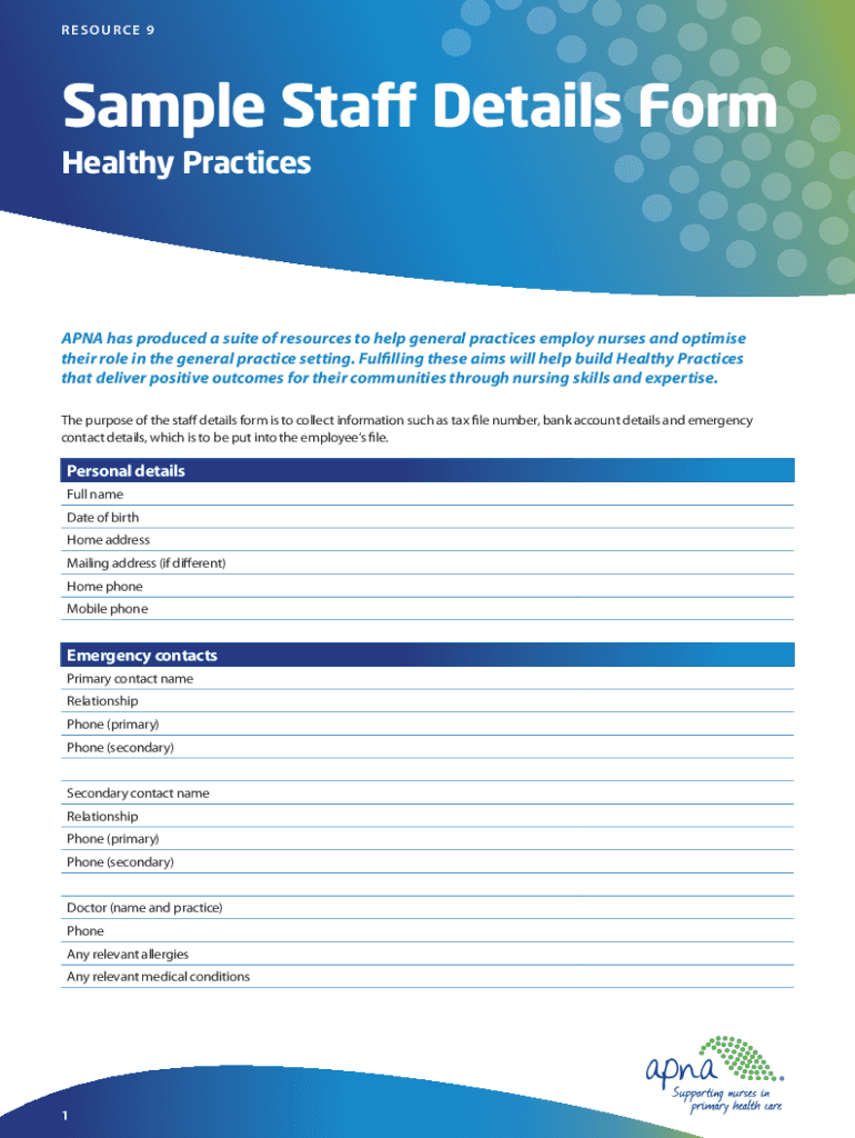 Fillable Online Sample Staff Details Form Fax Email Print - pdfFiller