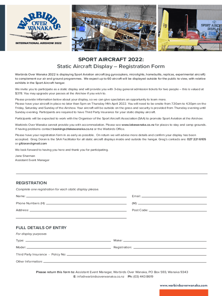 Fillable Online Static Aircraft Display Registration Form Fax Email ...