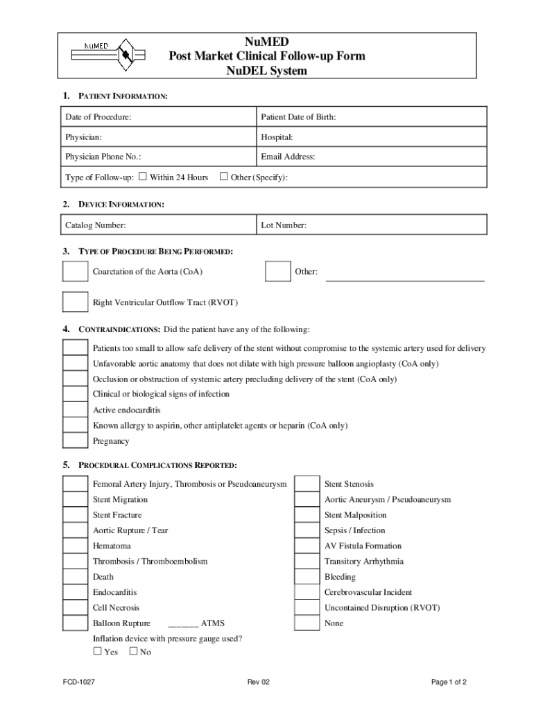 Fillable Online NuMED Post Market Clinical Follow-up Form PTS & PTS-X ...