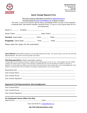 Fillable Online Game Change Request Form Game #:Division Fax Email ...