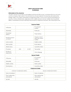 Fillable Online Credit Application Form. Individuals Fax Email Print ...