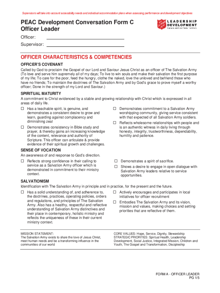 Fillable Online PEAC Development Conversation Form C Officer Leader Fax ...