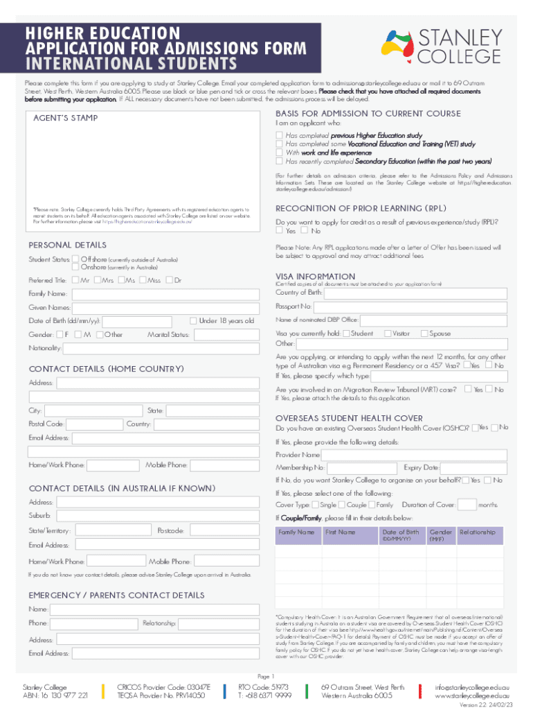Fillable Online Higher Education International Student Application Form Fax Email Print - pdfFiller