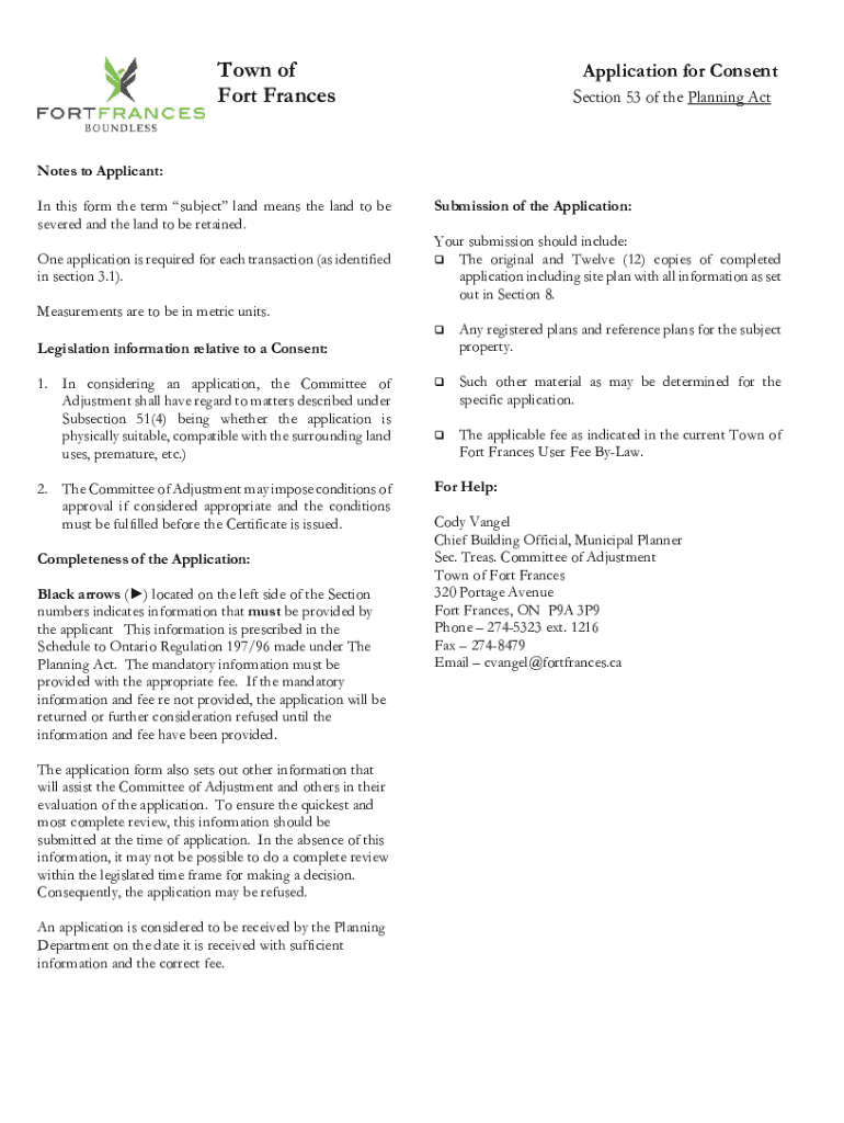 Fillable Online CONSENT APPLICATION Under Section 53 of the Planning ...
