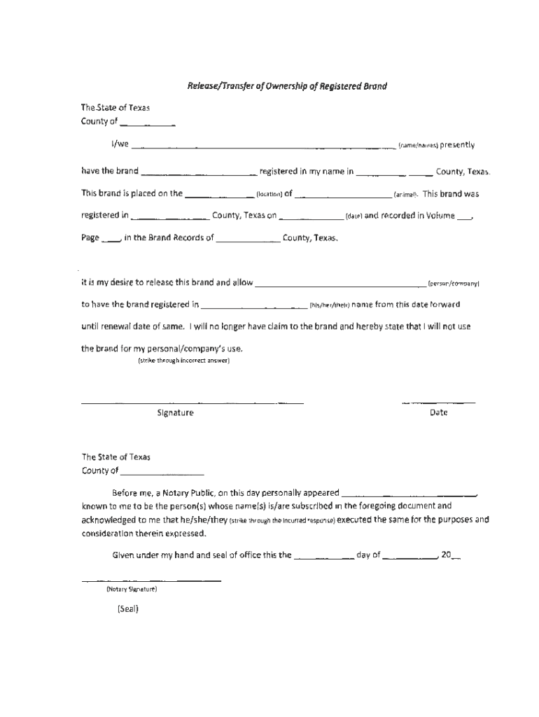 Fillable Online Release/Transfer of Ownership of Registered Brand Fax ...