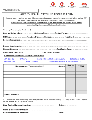 Fillable Online ALFRED HEALTH CATERING REQUEST FORM Fax Email Print - pdfFiller