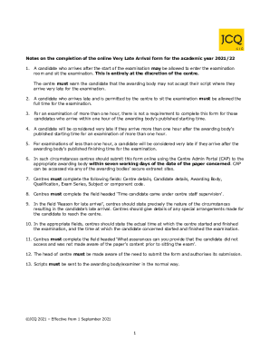 Fillable Online 1 Notes on the completion of the online Very Late ...