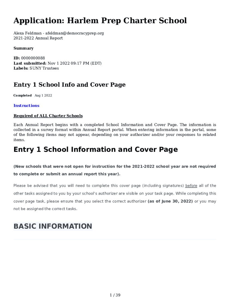 Fillable Online Harlem Prep Charter School 2021-2022 Annual Report Fax Email Print - pdfFiller