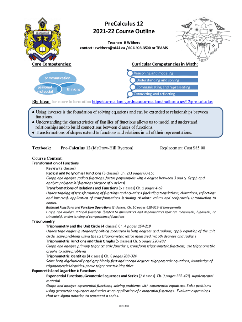 Fillable Online High School Pre-Calculus Curriculum Fax Email Print ...