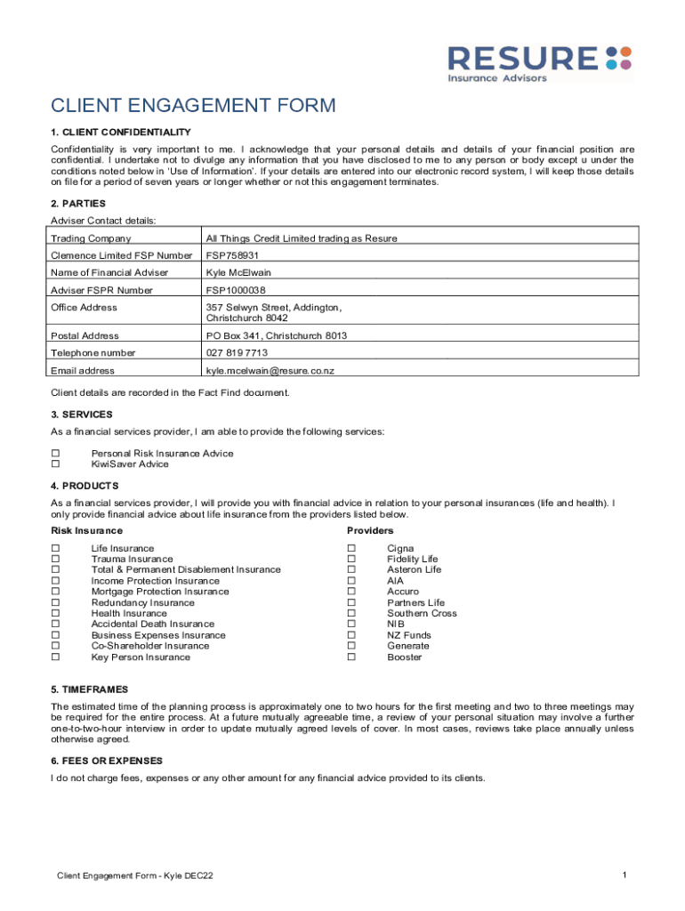 Fillable Online Client Engagement Form - Kyle DEC22 Fax Email Print ...