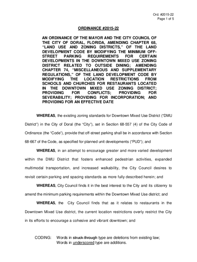 Fillable Online 15-1007 - Ord. #2015-22 Off-Street Parking Requirements - FIRST READING Fax ...