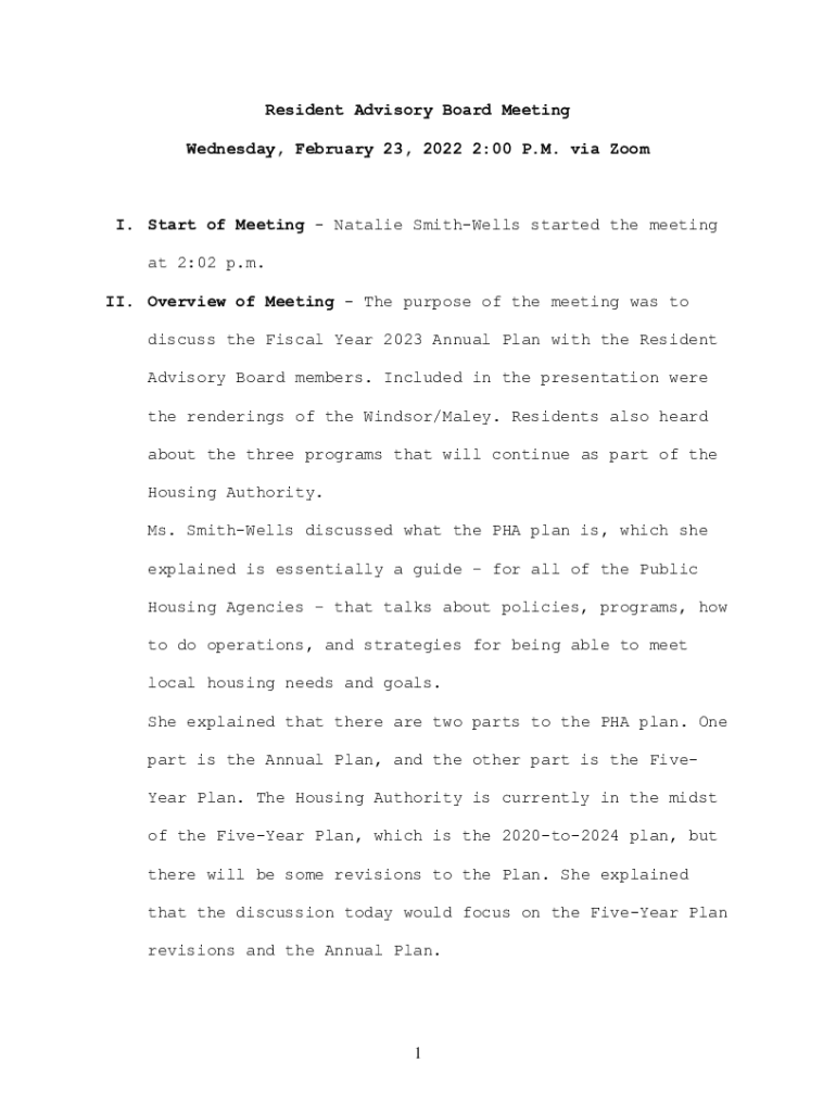 Fillable Online Resident Advisory Board - Public Housing Agency (PHA) Plans Fax Email Print ...