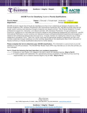 Fillable Online AACSB Form for Classifying Academic Faculty ...
