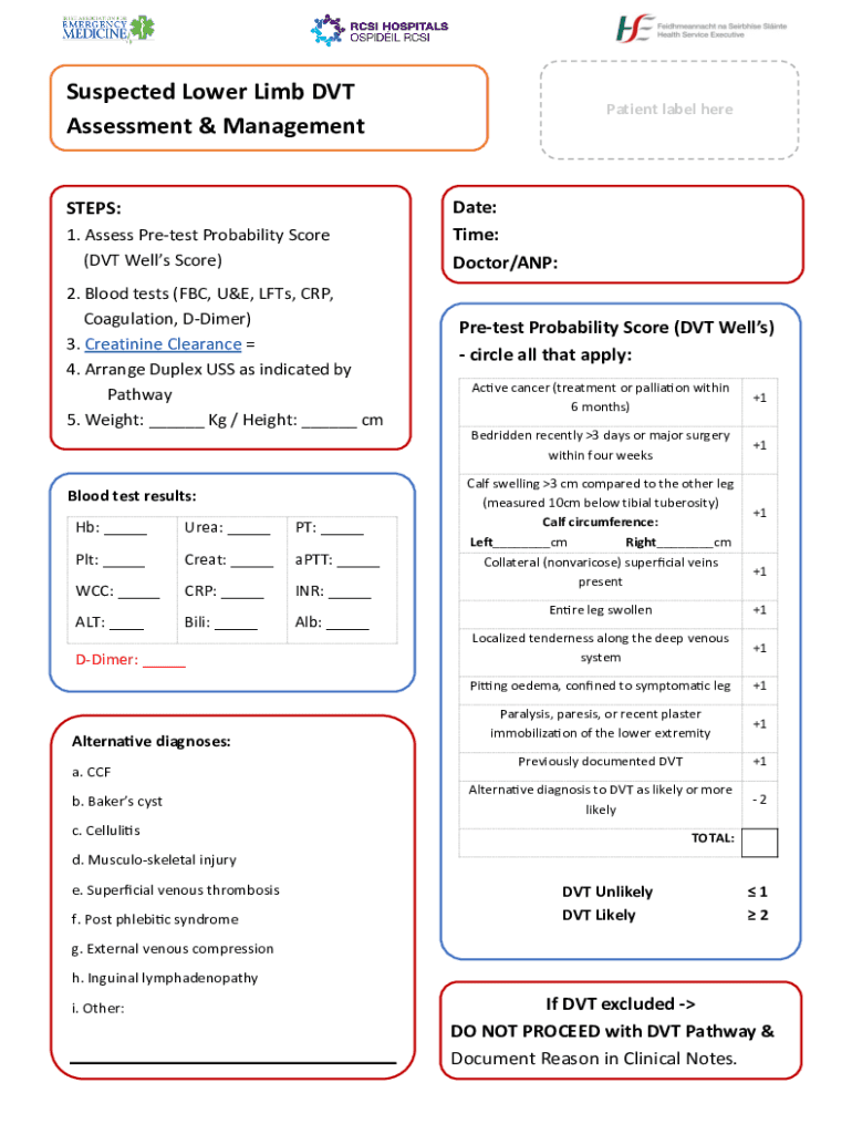 Fillable Online Diagnosis of deep vein thrombosis of the lower ...