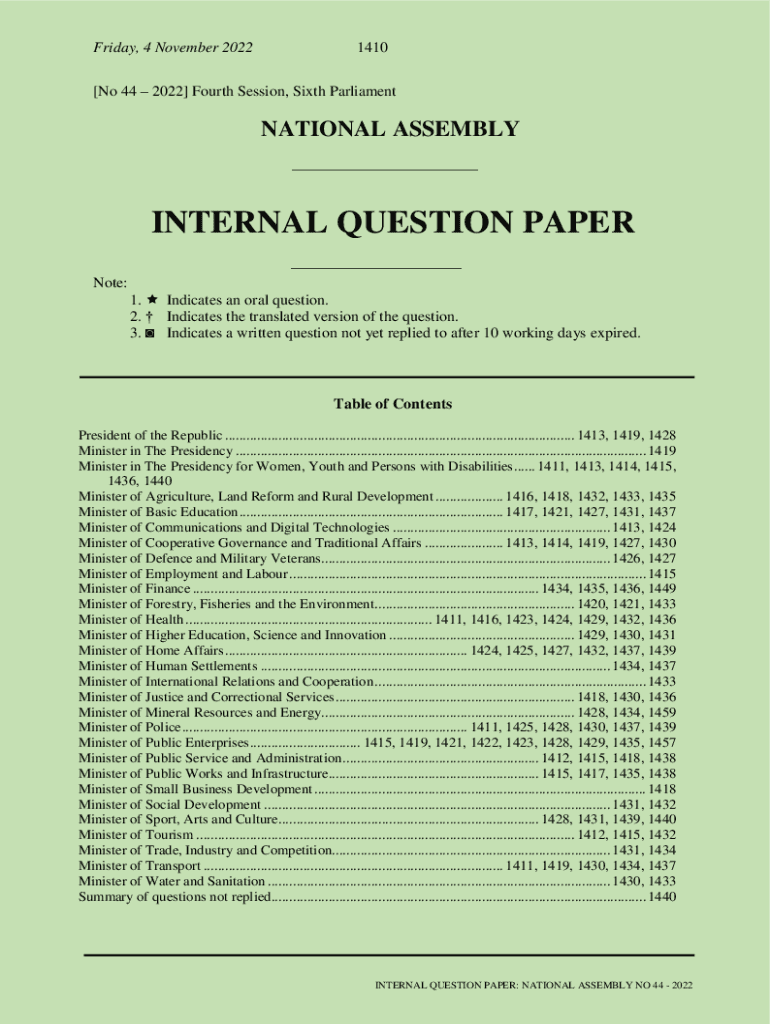 Fillable Online internal question paper: national assembly no 44 - 2022 Fax Email Print - pdfFiller