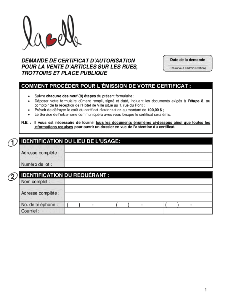 Remplissable En Ligne demande de certificat d'autorisation pour la vente d'articles sur ... Fax ...