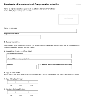Fillable Online FORM D3 - Noticeofdisqualificationof directorclean ...